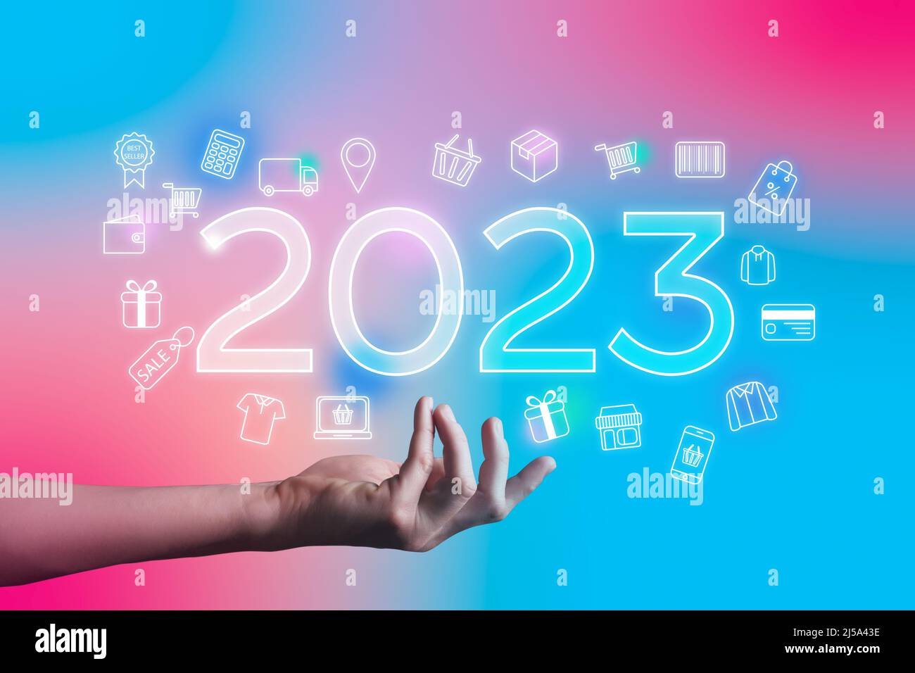 2023 New Year & Christmas Shopping — e-commerce web banner on blue and ...