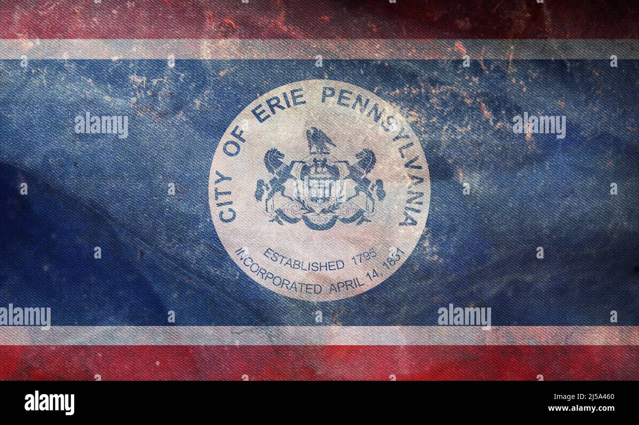 Top view of retro flag of Erie, Pennsylvania, untied states of America ...