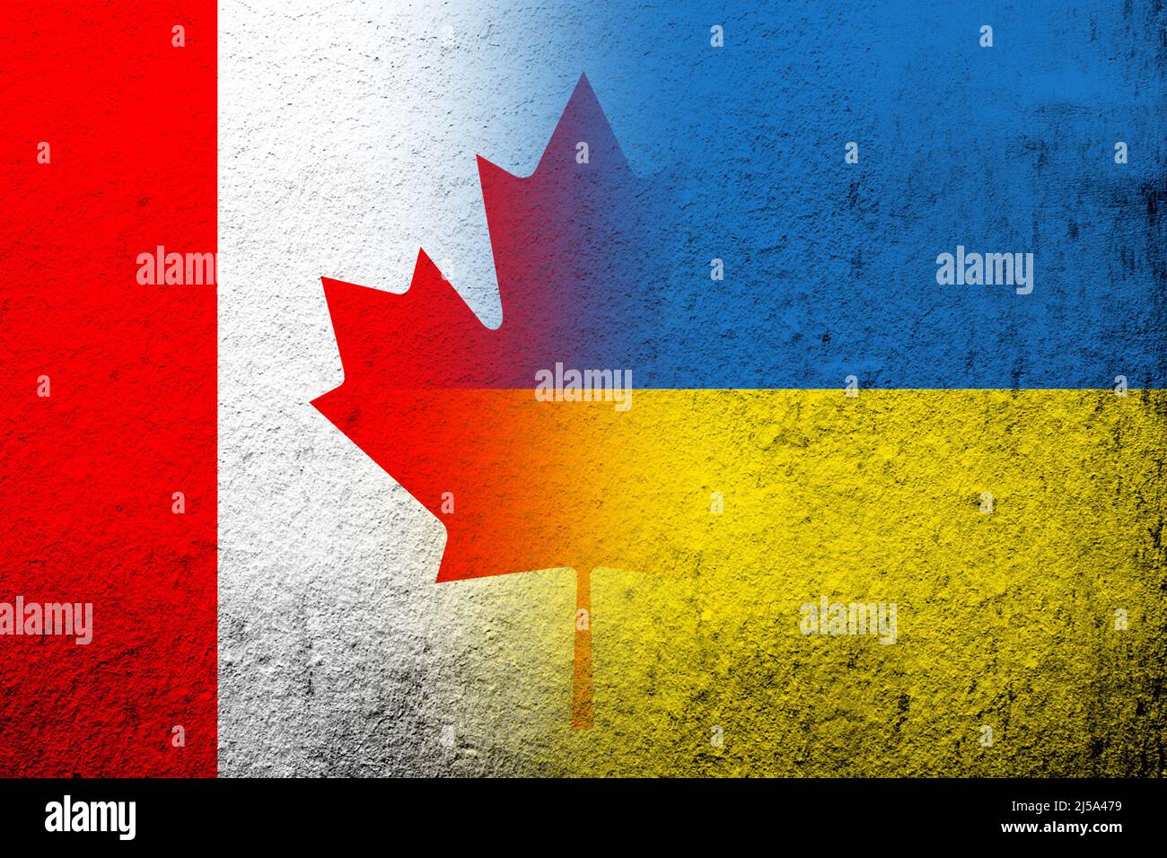 National flag of Canada with National flag of Ukraine. Grunge ...