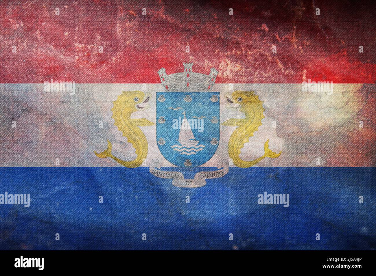 Top view of retro flag of Fajardo, untied states of America with grunge ...