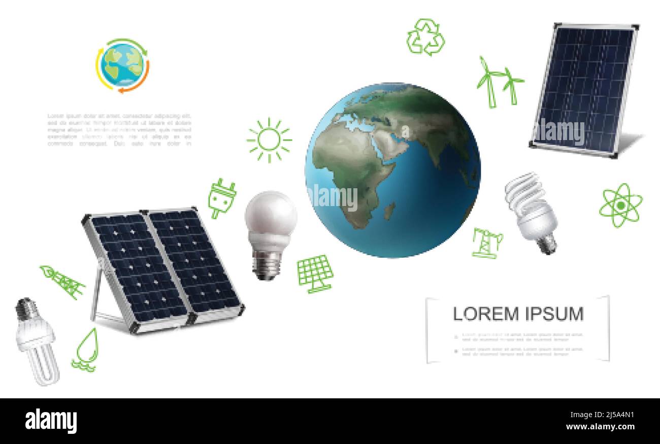 Realistic save energy template with Earth planet solar panels ...