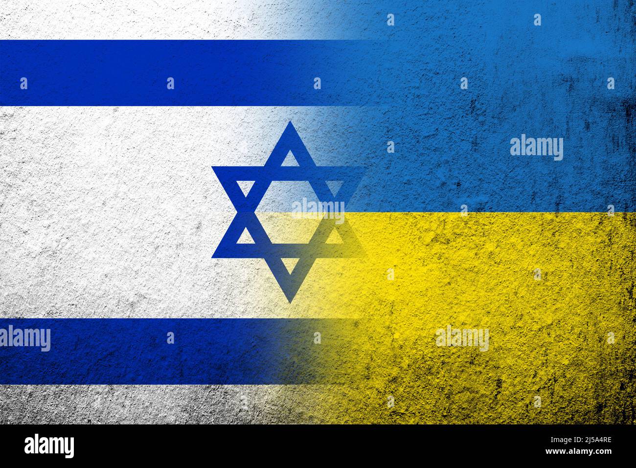 State of Israel National flag with National flag of Ukraine. Grunge ...
