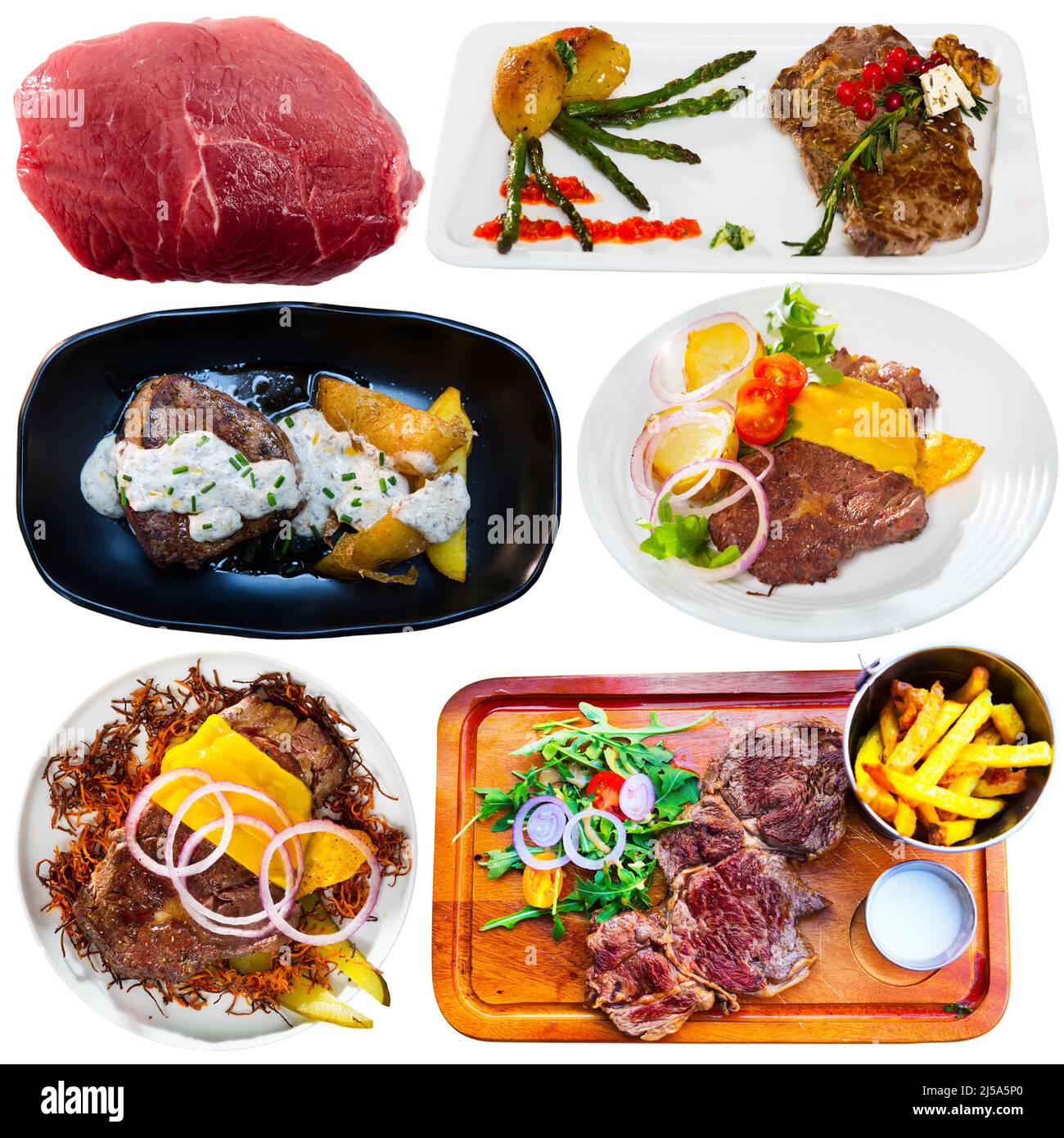 Dishes from beef isolated on white Stock Photo - Alamy