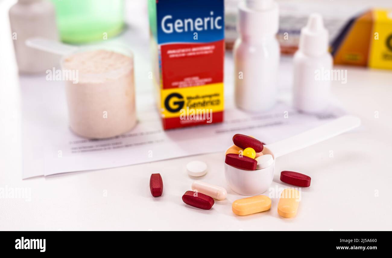 generic medicine pills and capsules, has the same active ingredient as ...