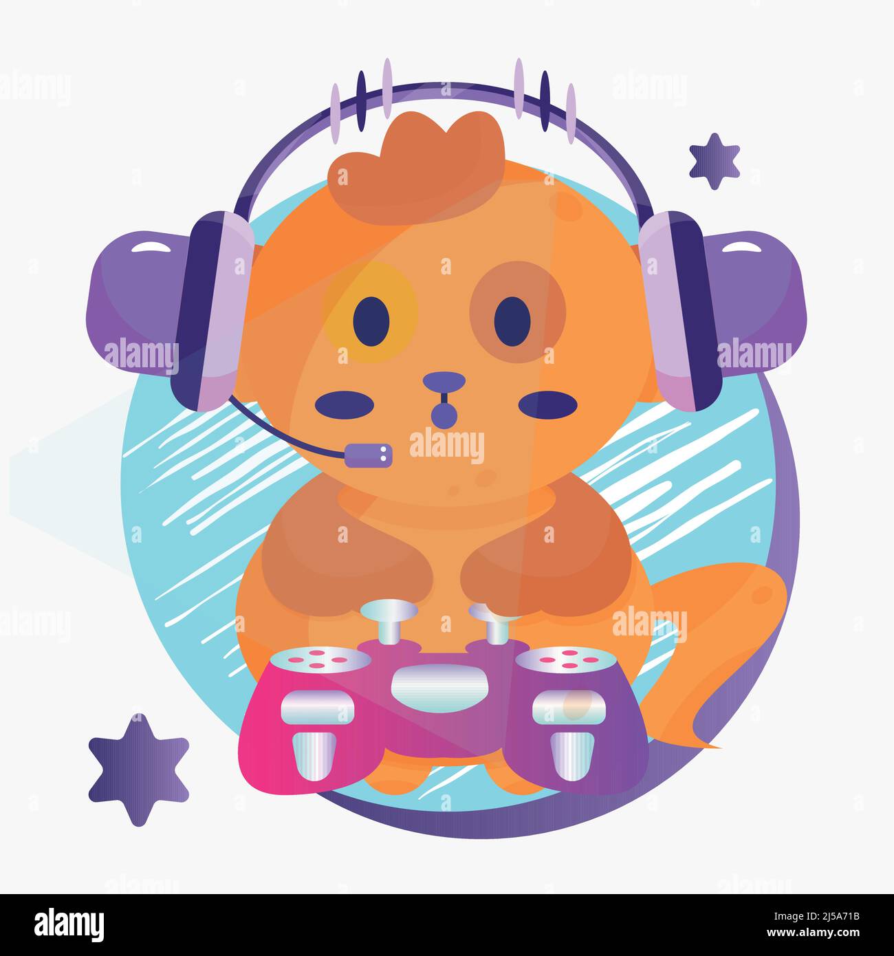 Cute dog with headphones playing with a joytstick Videogames Vector ...