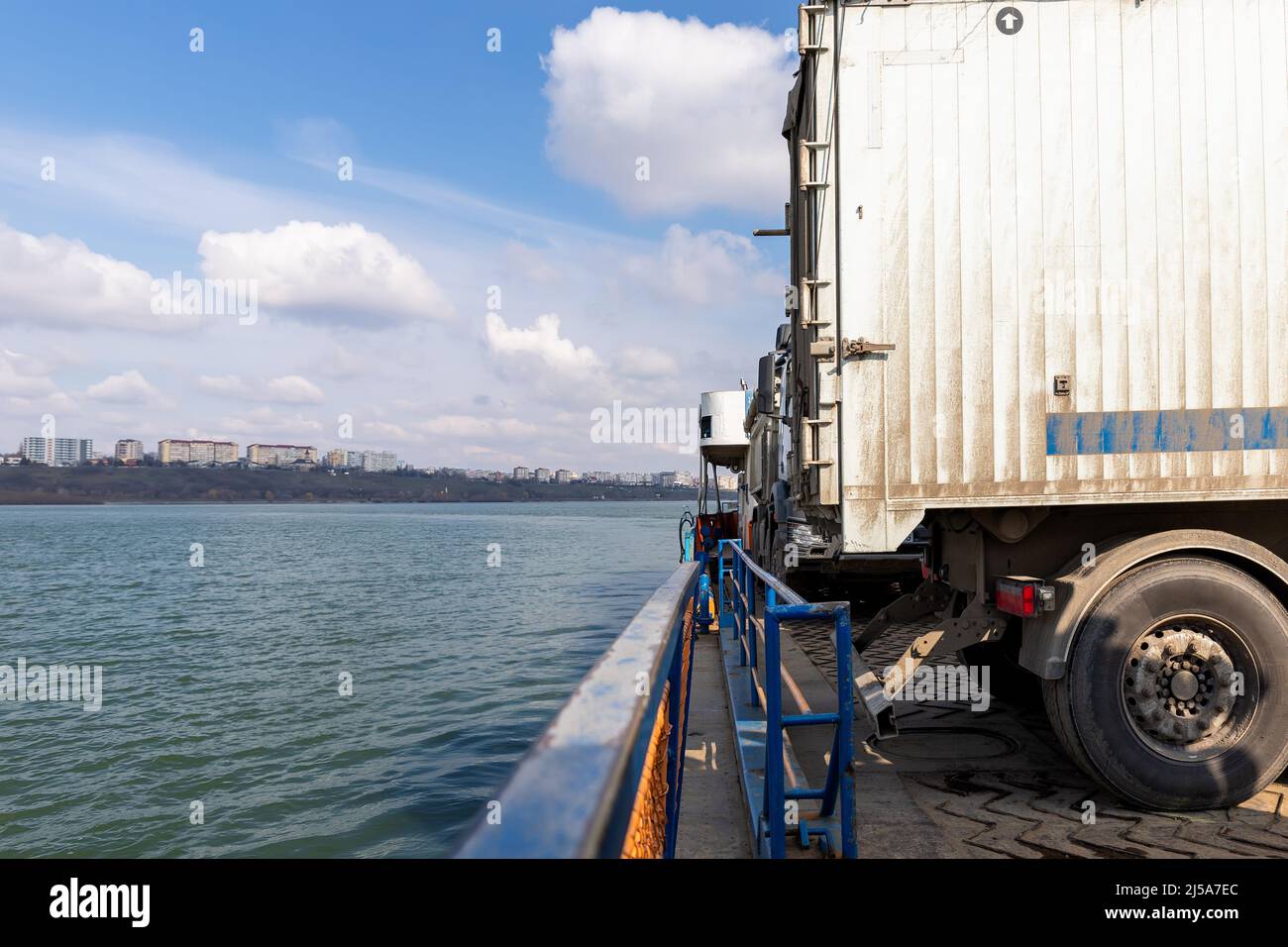 Close-up detail view of big industrial hopper truck body loaded on ...