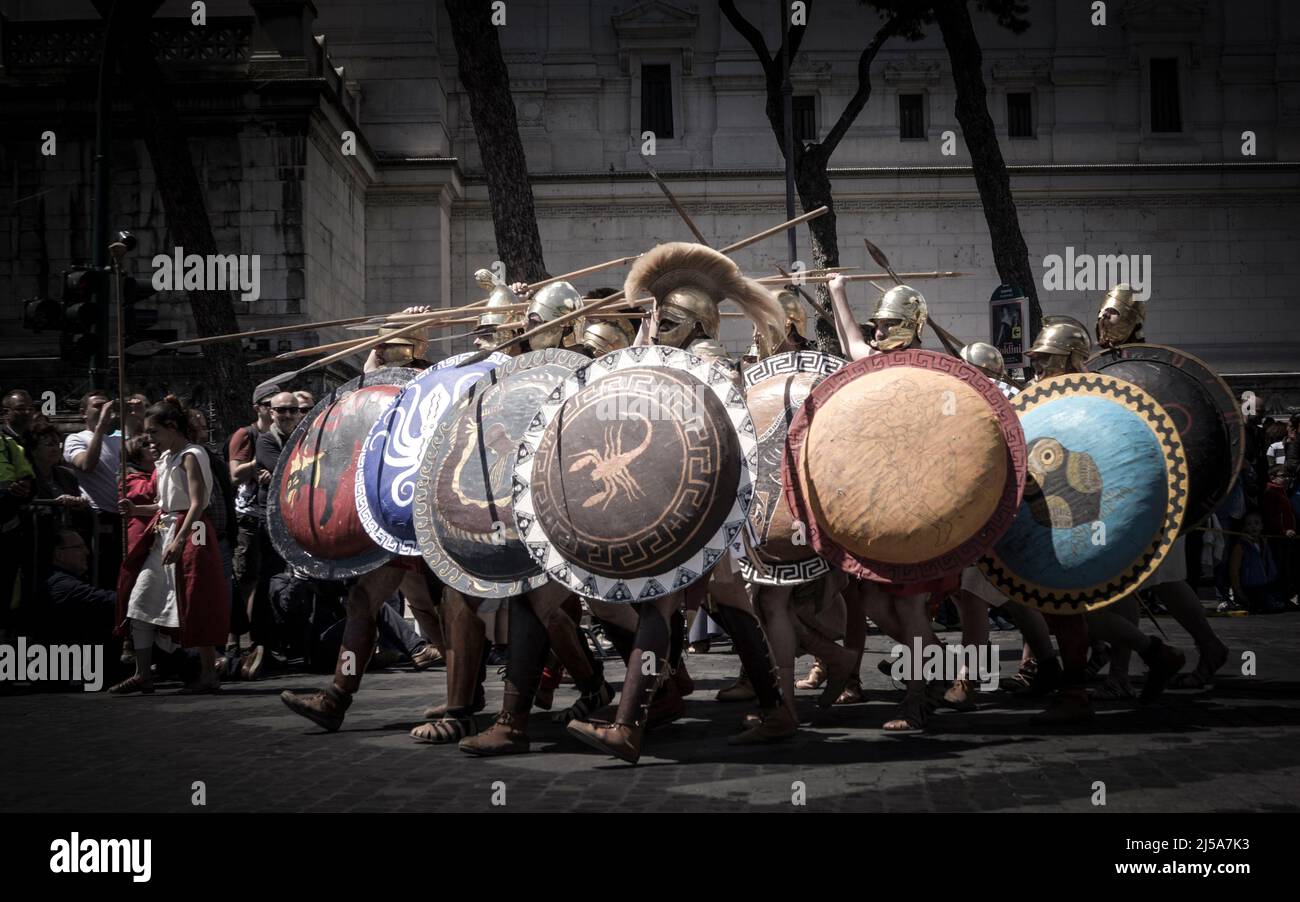 Greek soldiers portrait in a historical reenactment in april. People ...