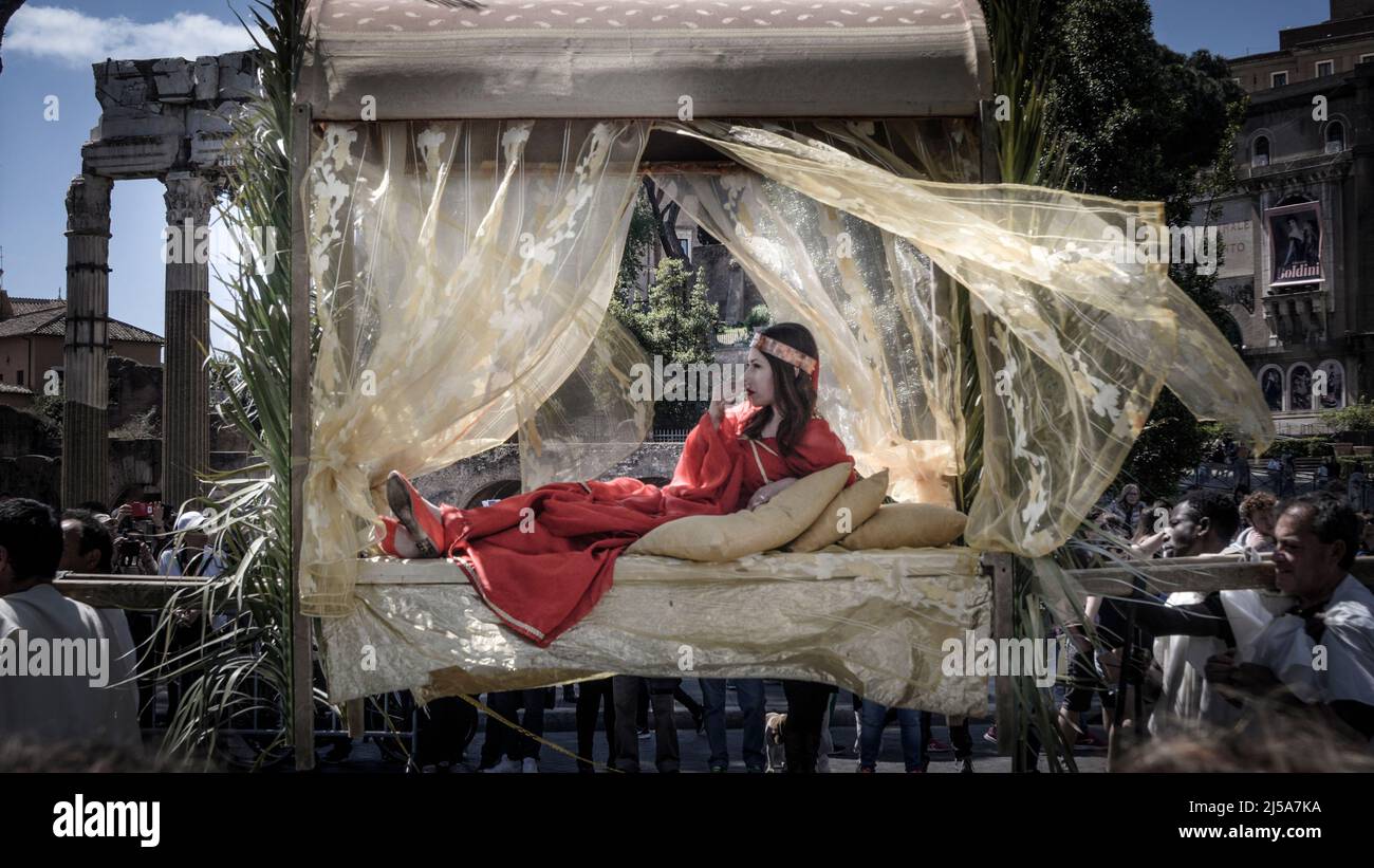 Egiptian lady parade in a historical reenactment in april. People ...