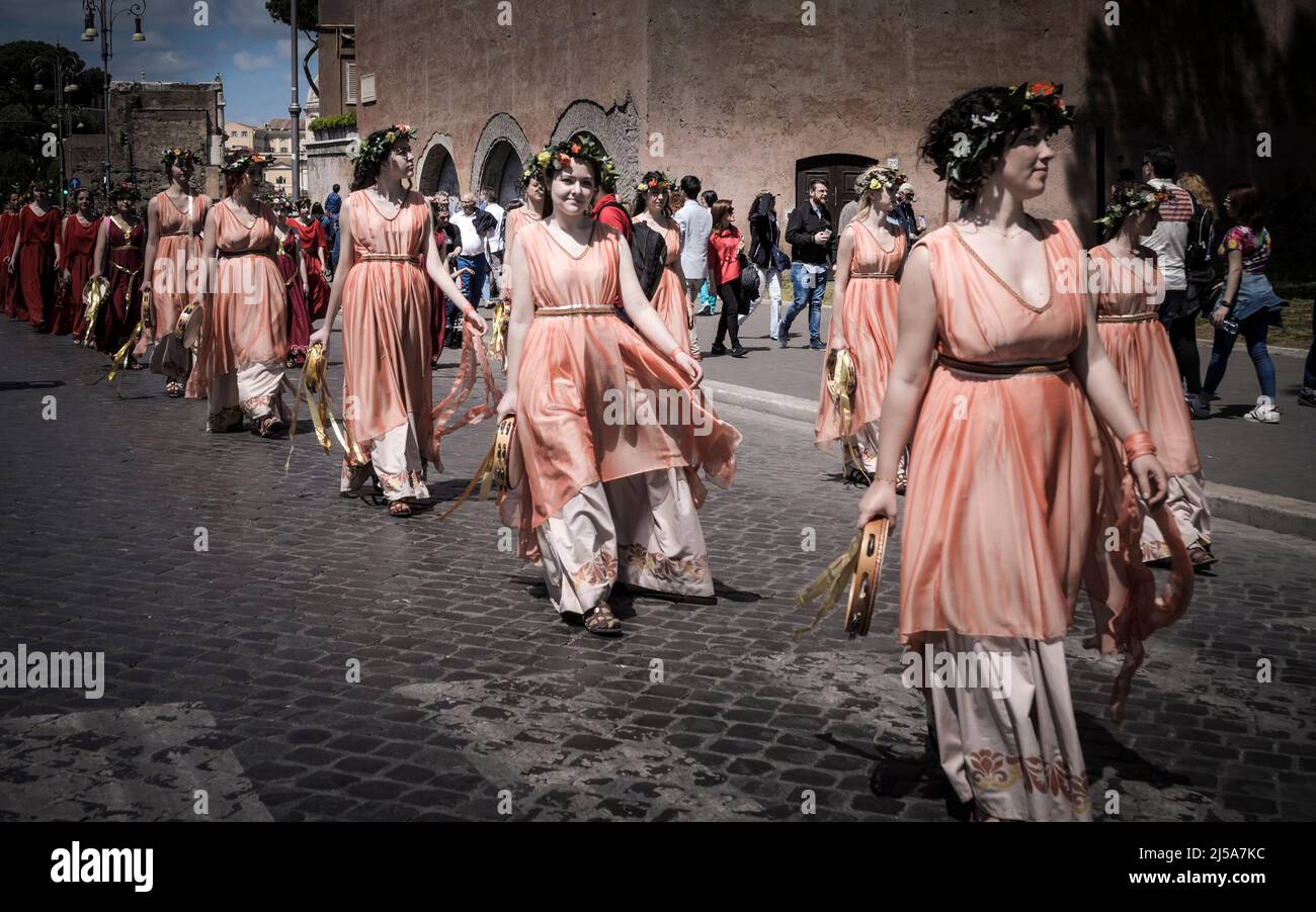 Roman ladies parade in a historical reenactment in april. People ...