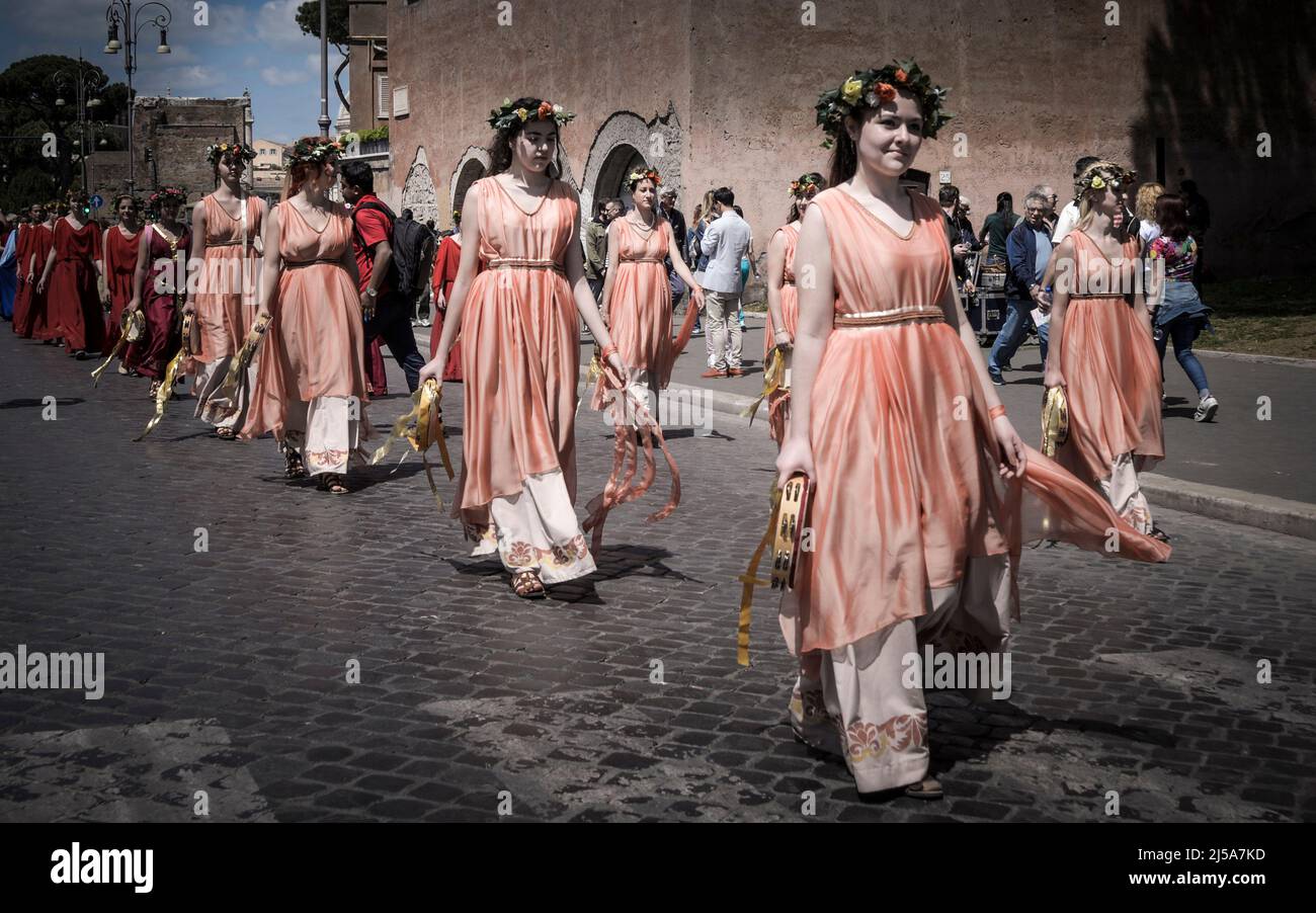 Roman ladies parade in a historical reenactment in april. People ...