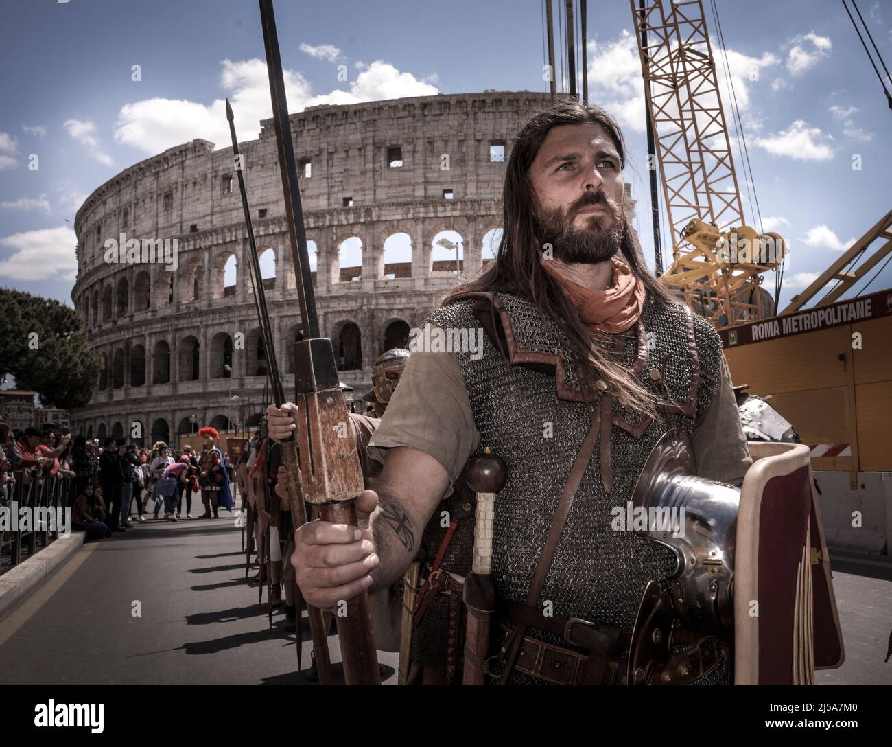 Roman soldiers in a historical reenactment in april. People performing ...