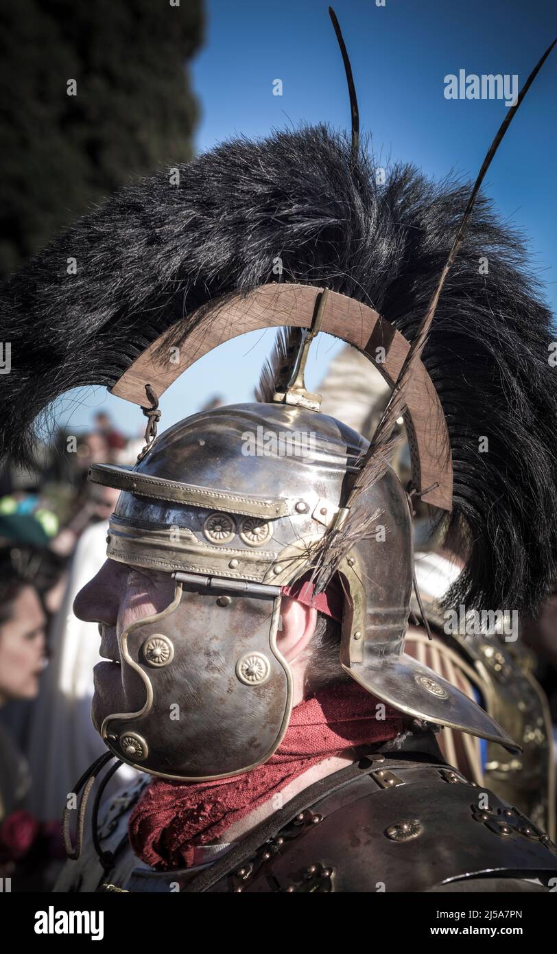 Roman soldiers portrait in a historical reenactment in april. People ...