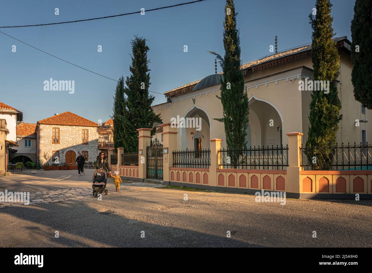 Arches of Osman Pasha mosque in the old town of Trebinje, Bosnia and ...