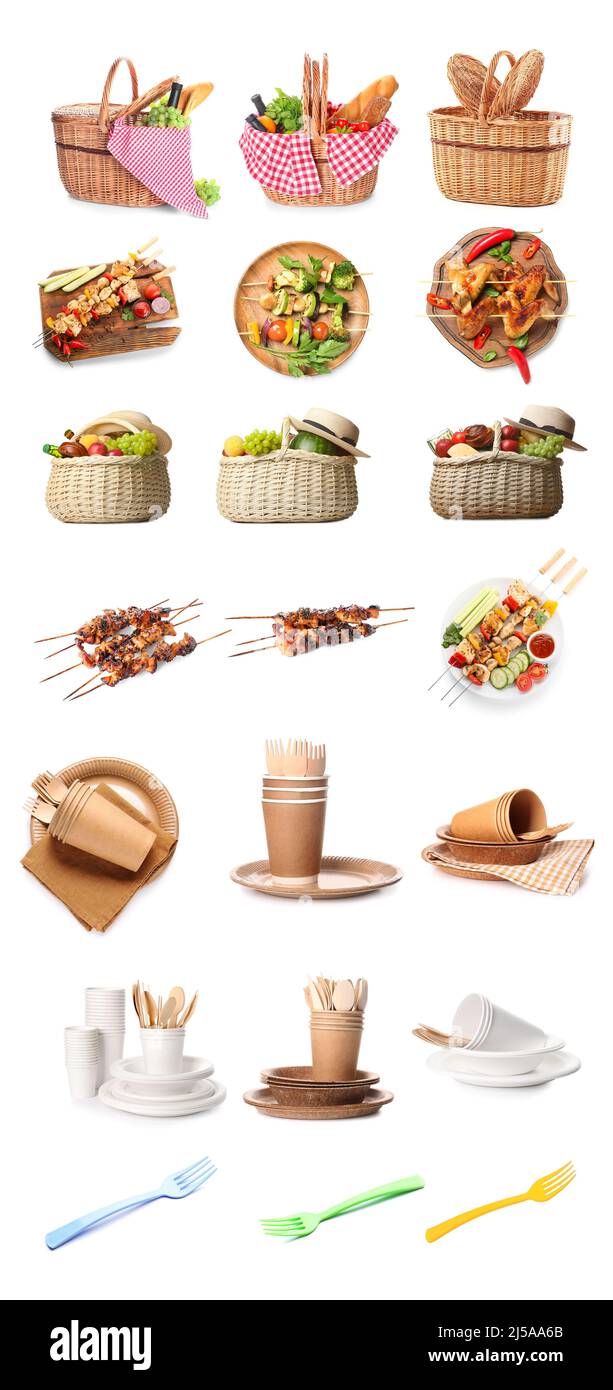 Set of items for picnic on white background Stock Photo - Alamy