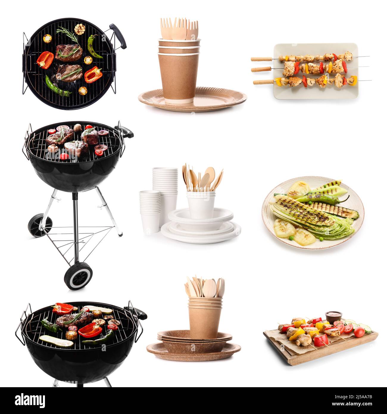 Set of items for picnic on white background Stock Photo - Alamy