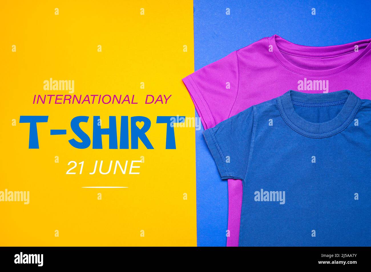 Two t-shirts on color background. International T-Shirt Day Stock Photo ...