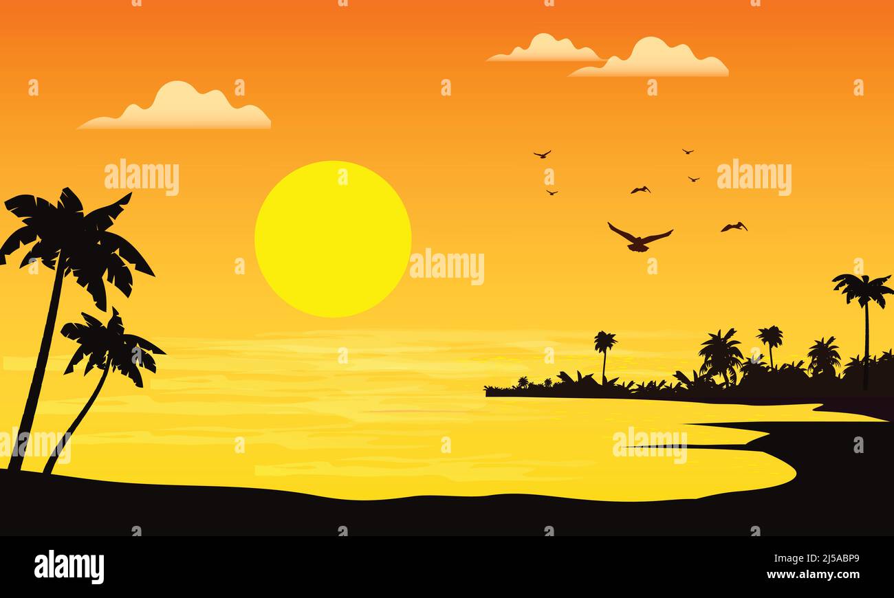 Beach Sunset Outdoor View Vector Stock Vector Image & Art - Alamy
