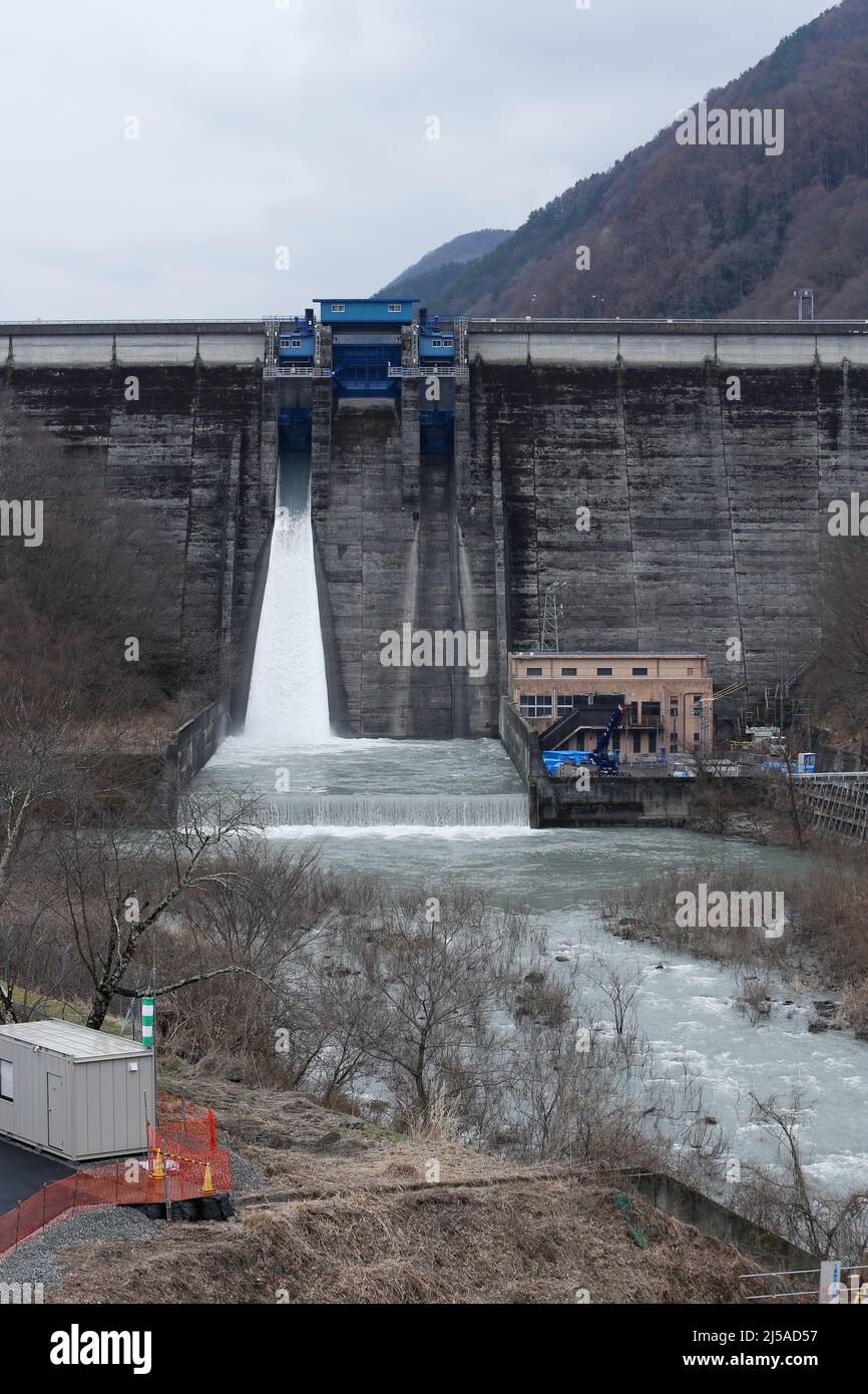 Nagano, Japan, 2022/03/04 , Miwa Dam is a dam in the Nagano Prefecture ...