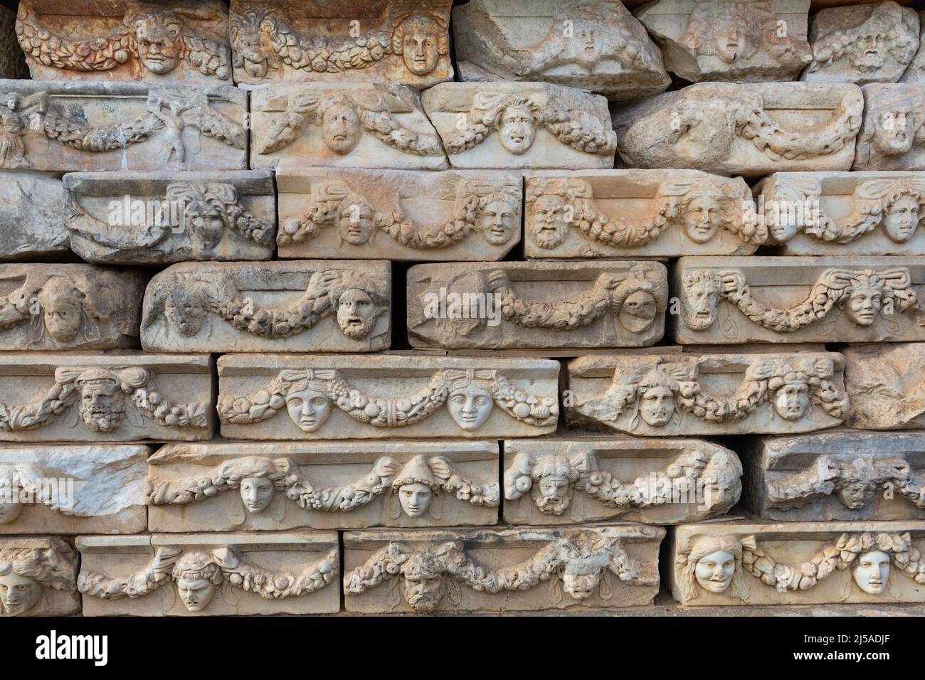Ancient stone carved frieze of Portico of Tiberius in Aphrodisias ...