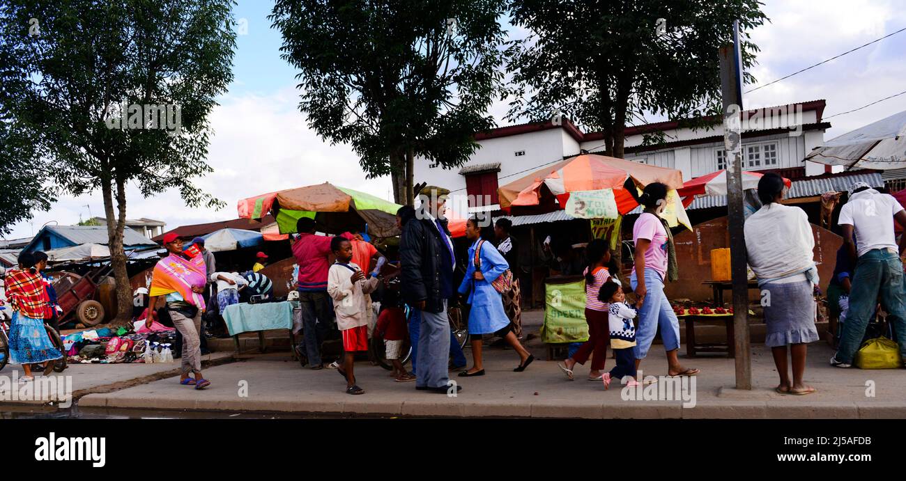 Vibrant roadside market in the outskirts of Antananarivo, Madagascar ...