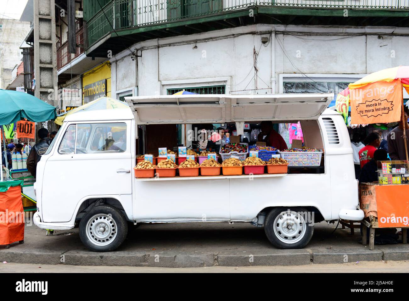 A mobile biscuit and candy shop in Antananarivo, Madagascar Stock Photo ...