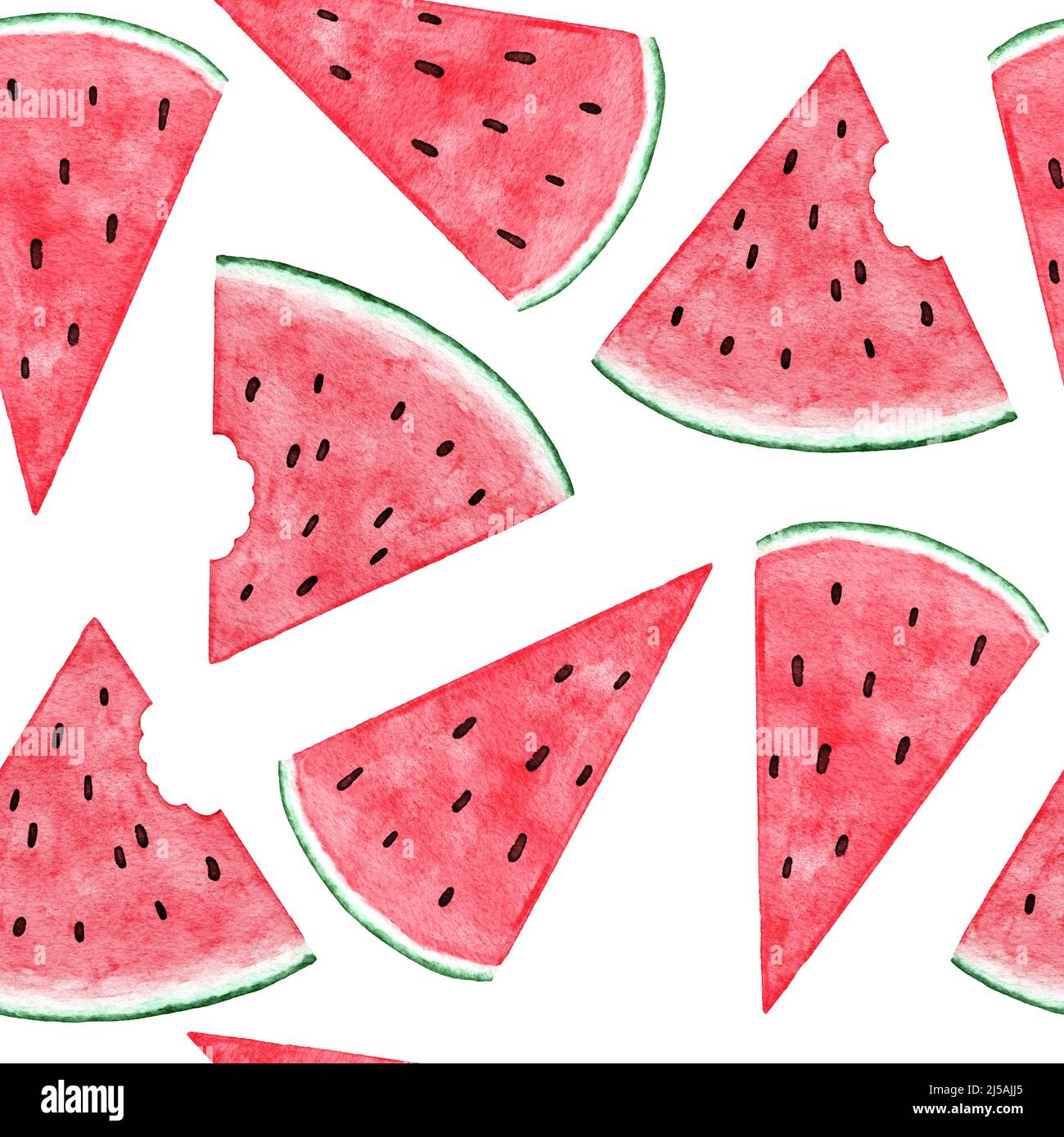 Watercolor hand drawn seamless pattern with watermelon fruit, red green ...