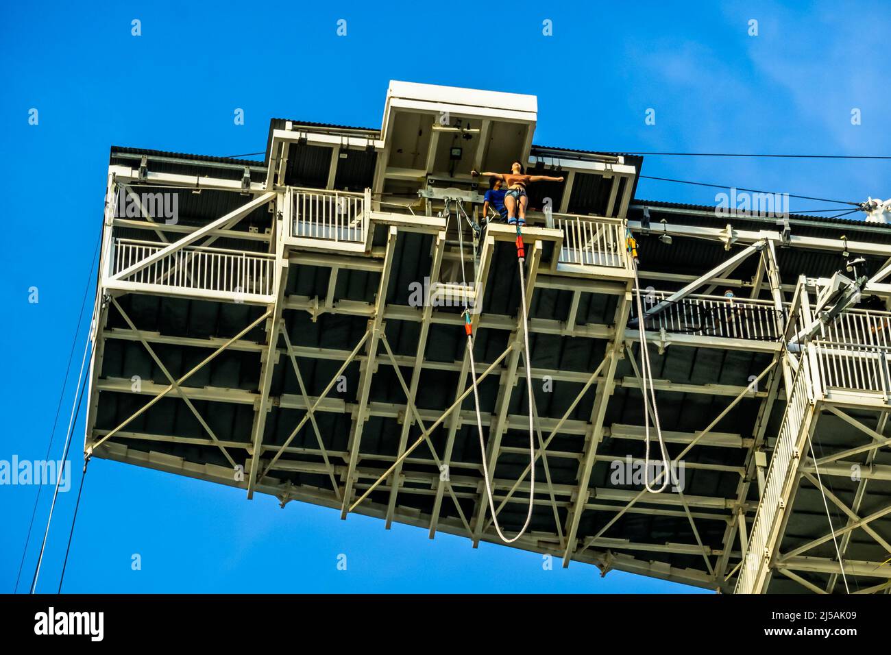Bungee jump off the 50 meter high Skypark Sentosa Bungy tower in ...