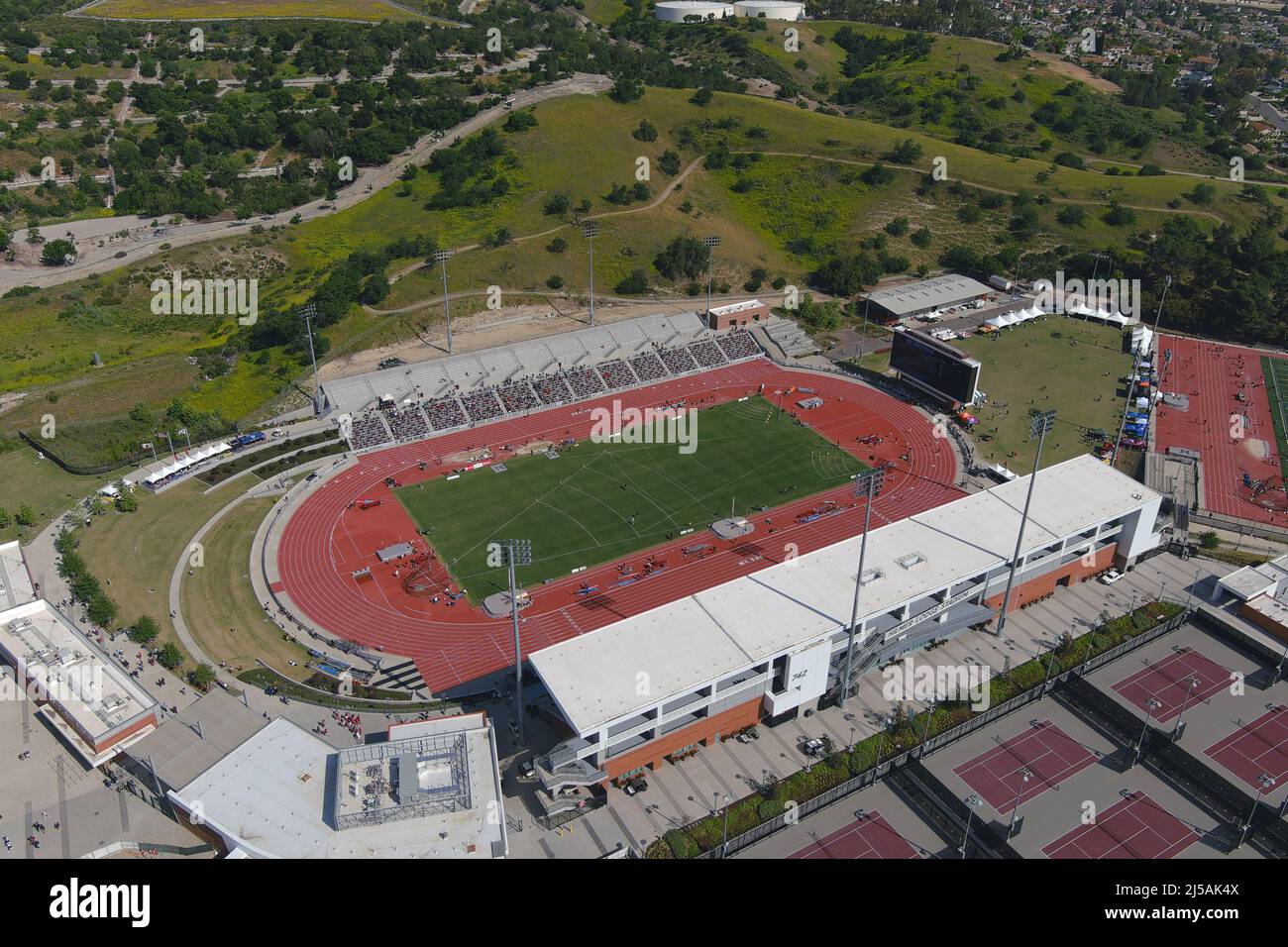 An aerial view of Hilmer Lodge Stadium, the site of the 62nd. Mt. San ...