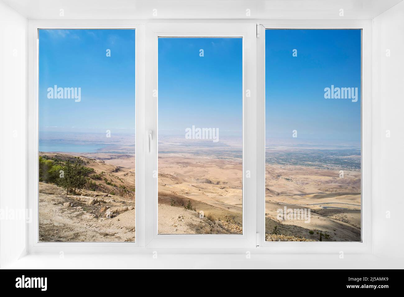 Window with a desert view. Beautiful view of nature outside the window ...