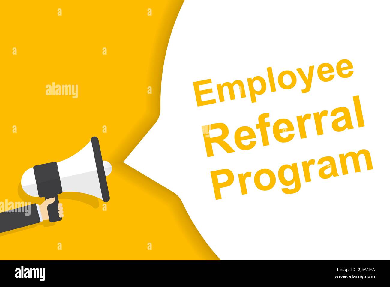 hand holding megaphone with employee referral program speech bubble ...