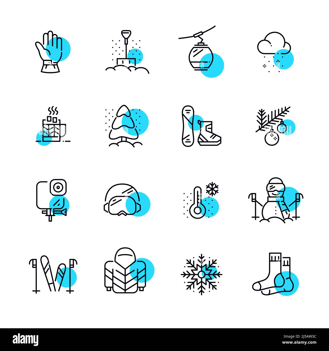 Winter mountain vacation symbols set. Recreational sports, cold ...