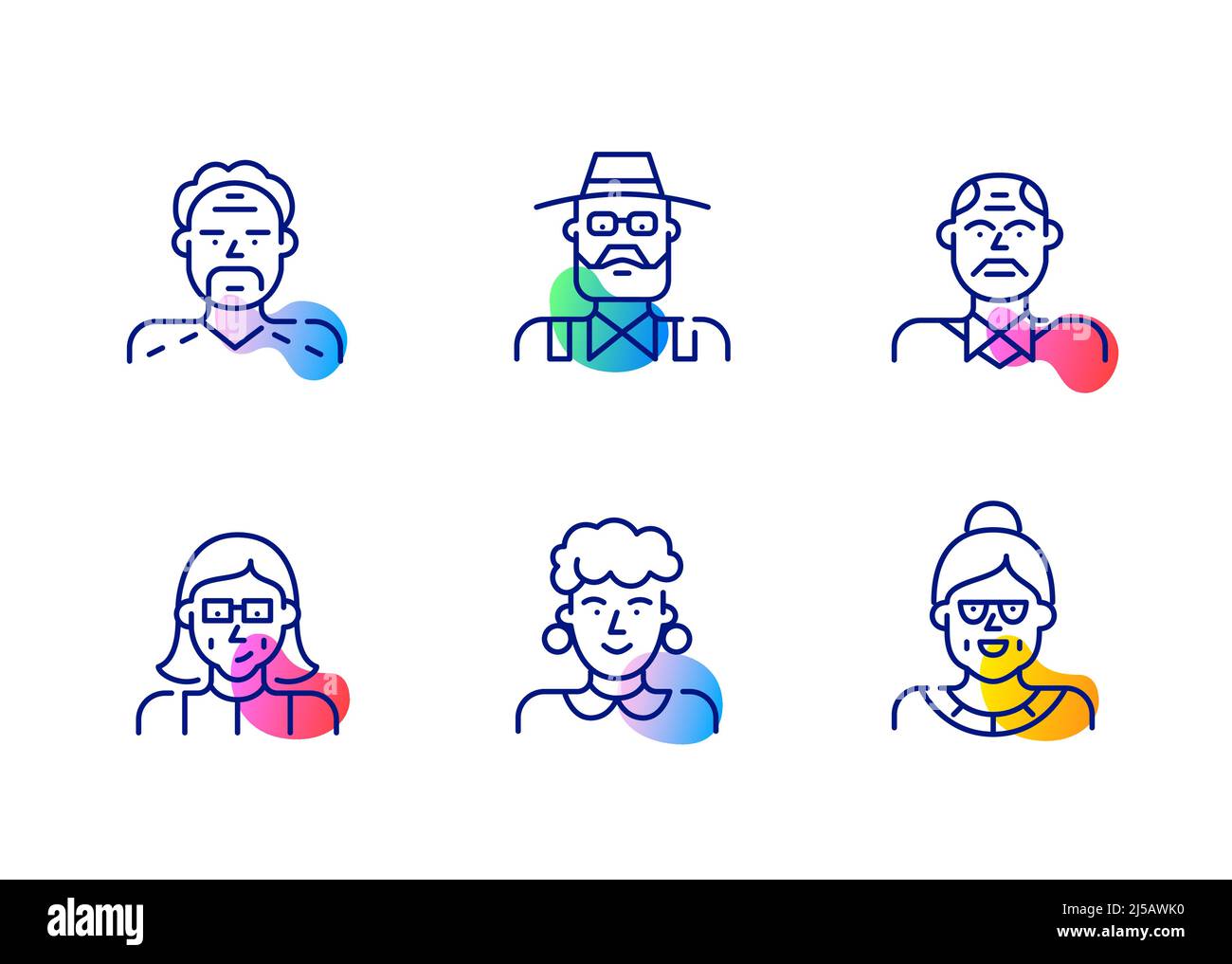 Senior adult users icons set. Pixel perfect, editable stroke line art ...