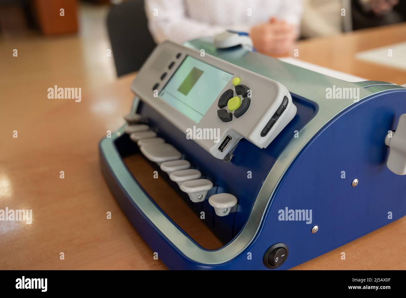 Close-up of a braille typewriter on a desktop Stock Photo - Alamy