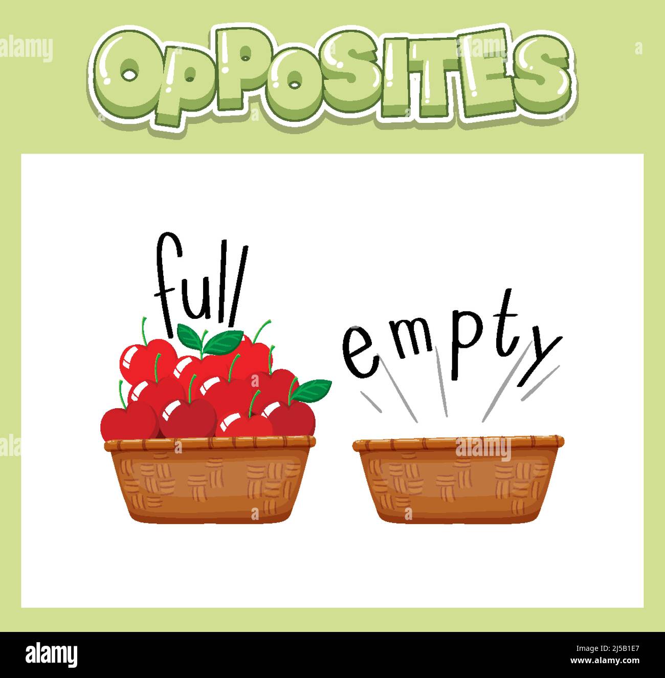 Opposite English words with full and empty illustration Stock Vector ...