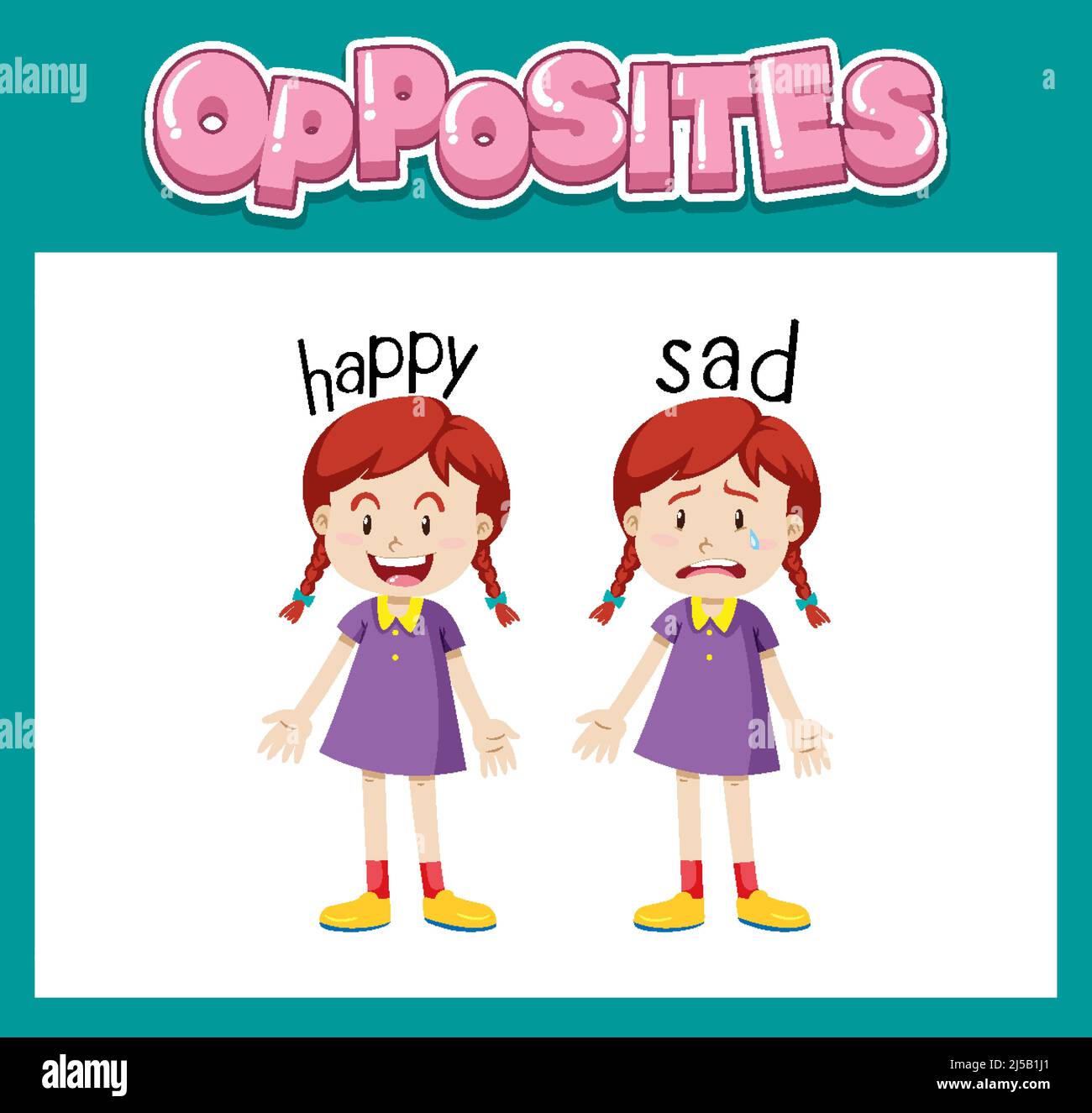 Opposite English words with happy and sad illustration Stock Vector ...
