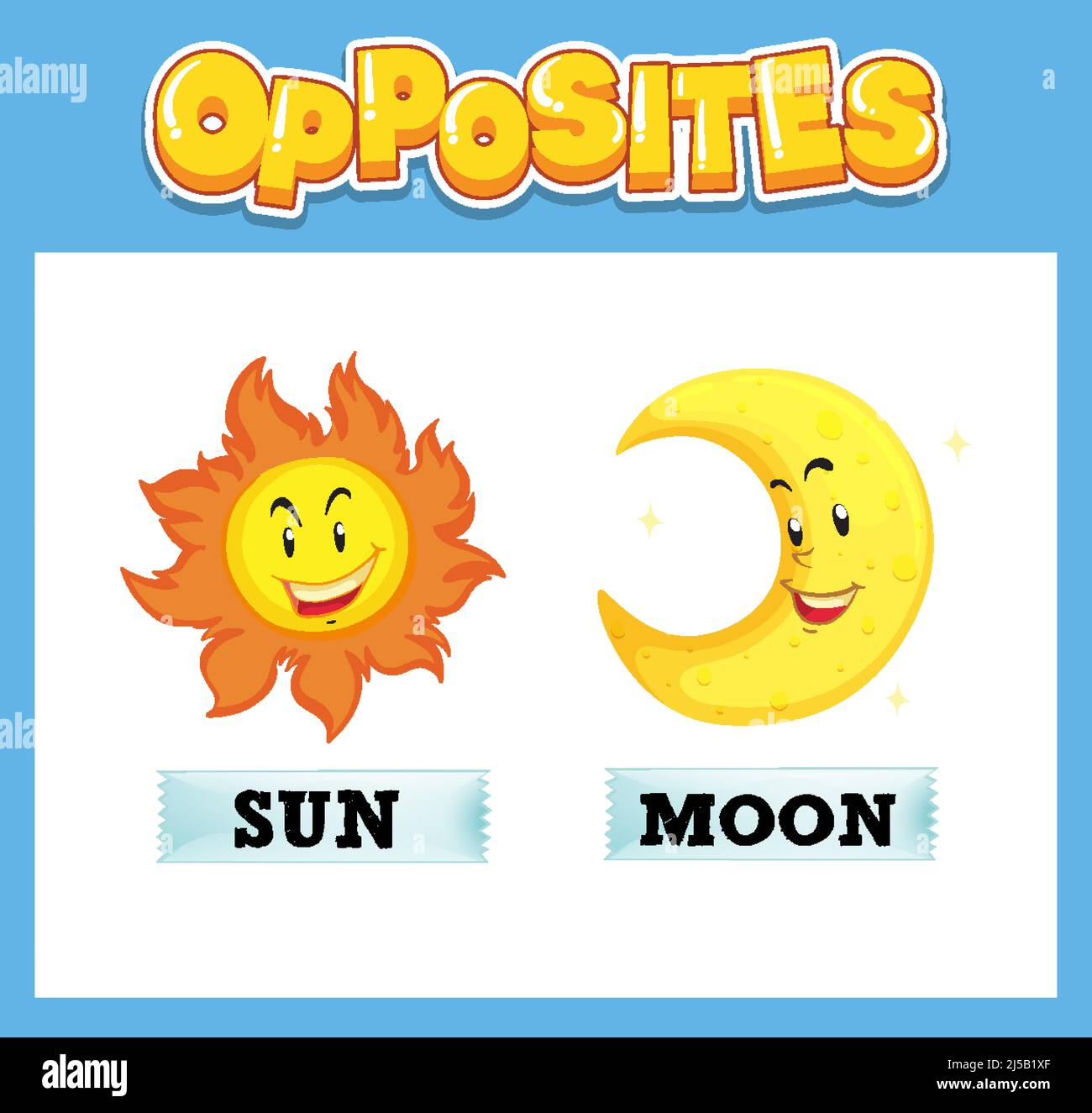 Opposite English words with sun and moon illustration Stock Vector ...