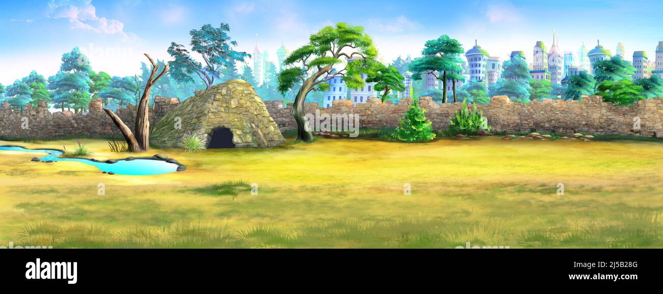 Animal enclosure in zoo and wildlife park. Digital Painting Background ...