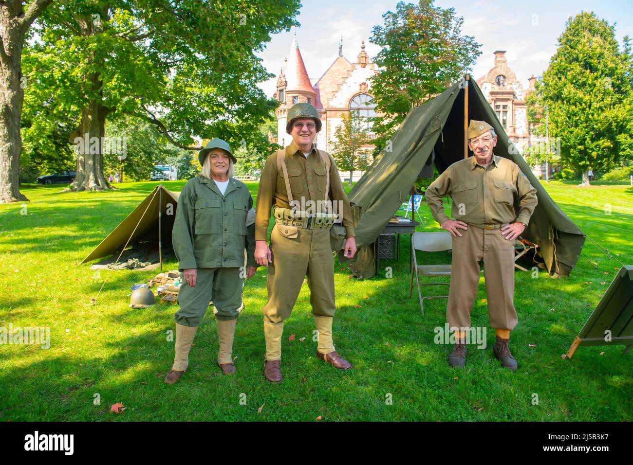 World War II reenactors including military officer, soldier and nurse ...