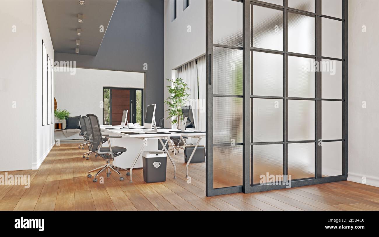 modern office interior 3d design concept rendering Stock Photo - Alamy