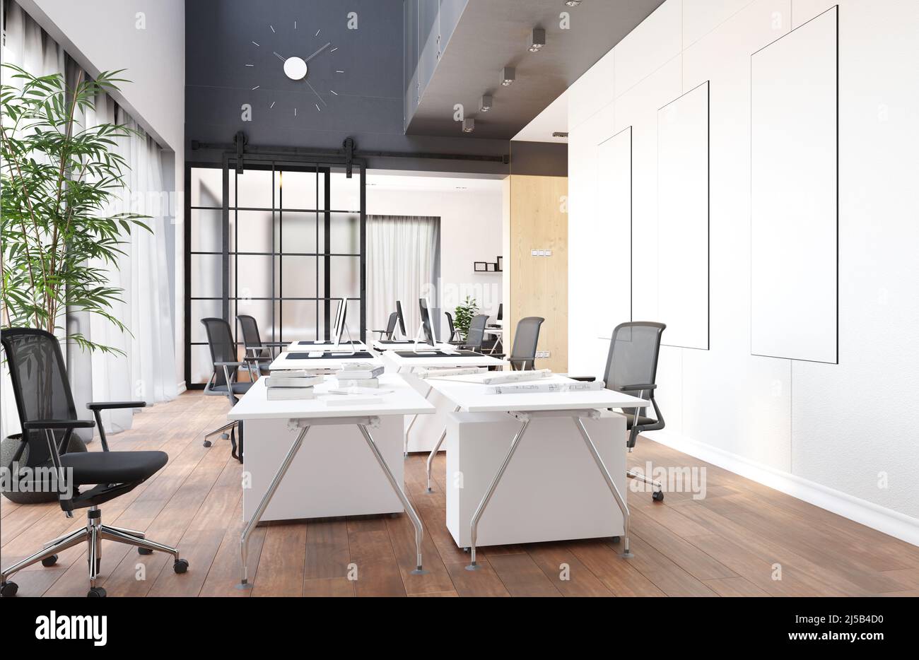 modern office interior 3d design concept rendering Stock Photo - Alamy