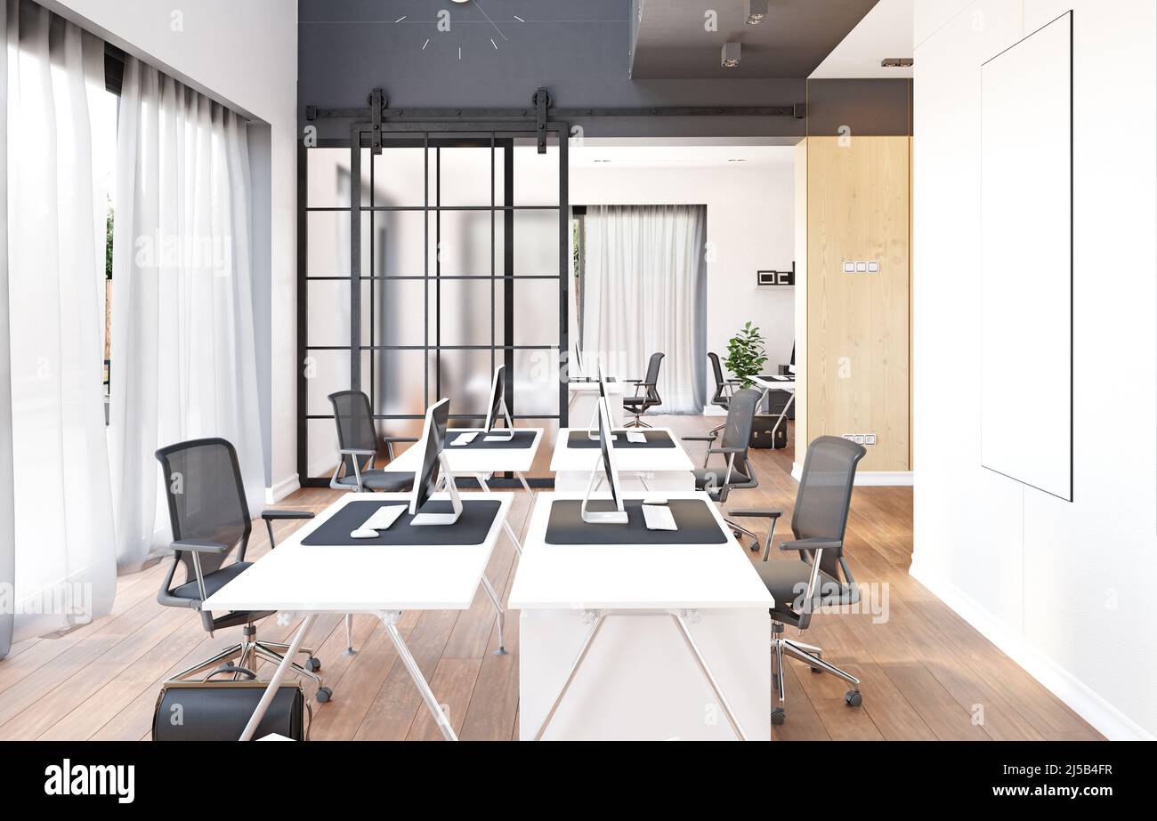 modern office interior 3d design concept rendering Stock Photo - Alamy