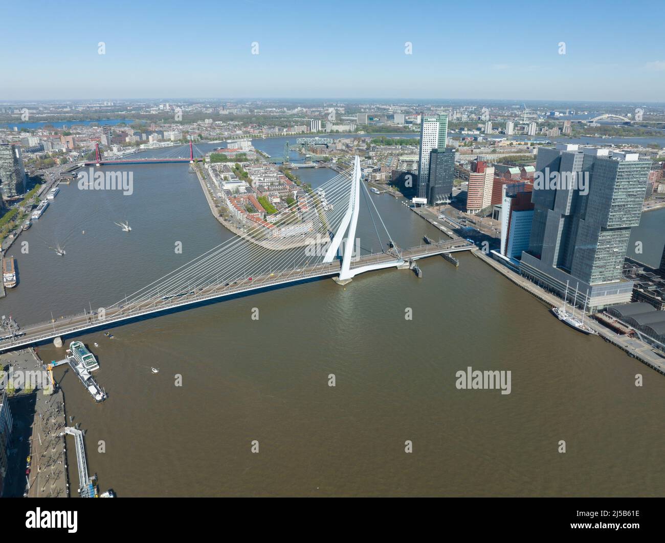 Rotterdam city skyline in The Netherlands drone view of the Maas and ...