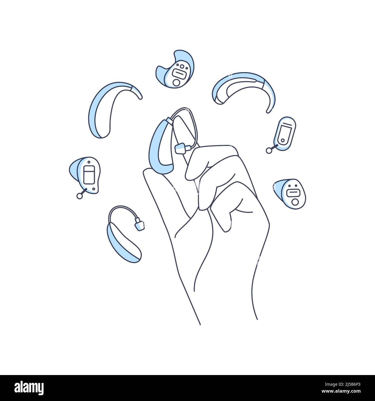 Hand holding hearing aid.Choice between different hearing aids styles ...