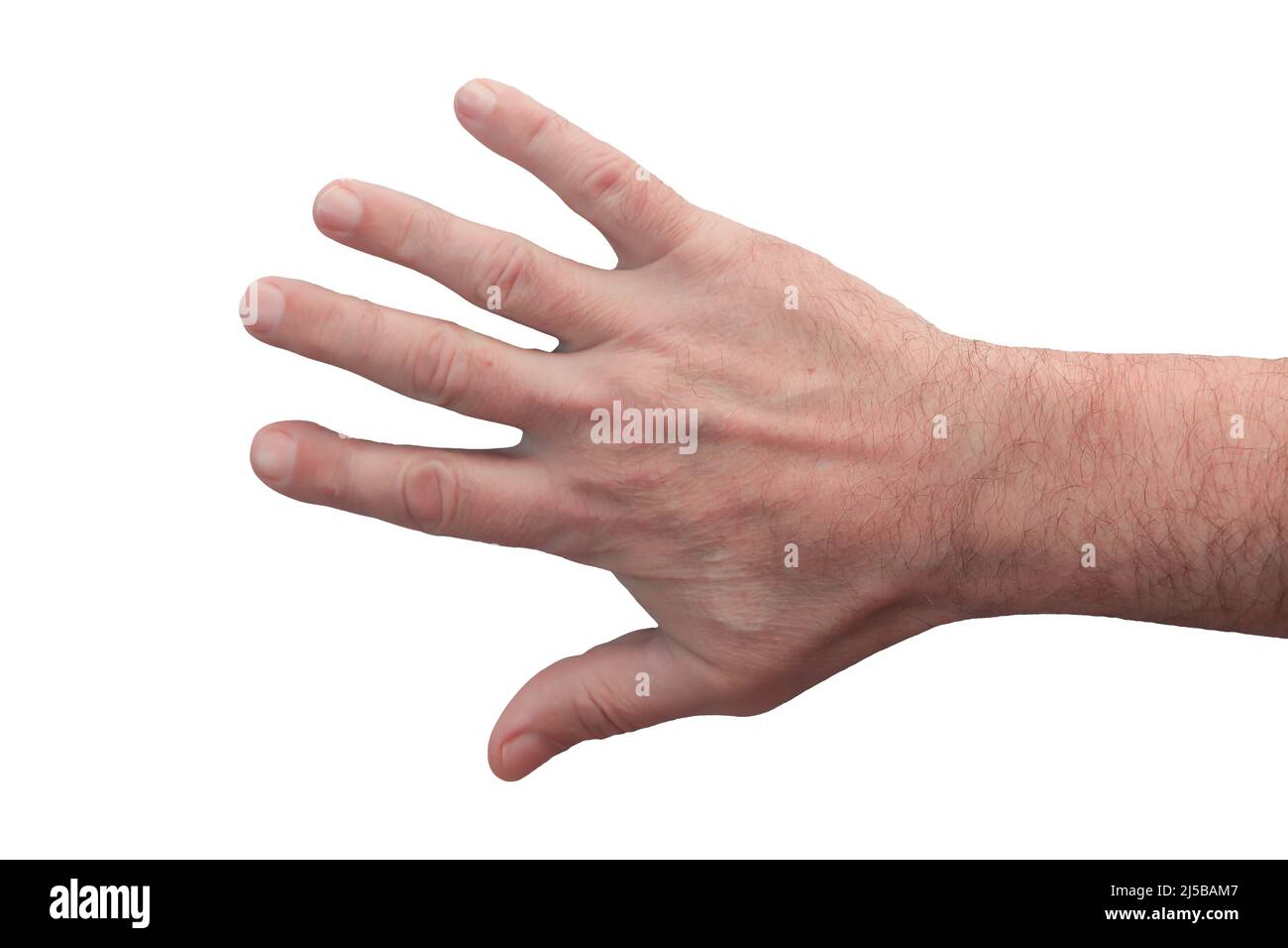 The man's right hand is close-up on a white background. Isolate Stock ...
