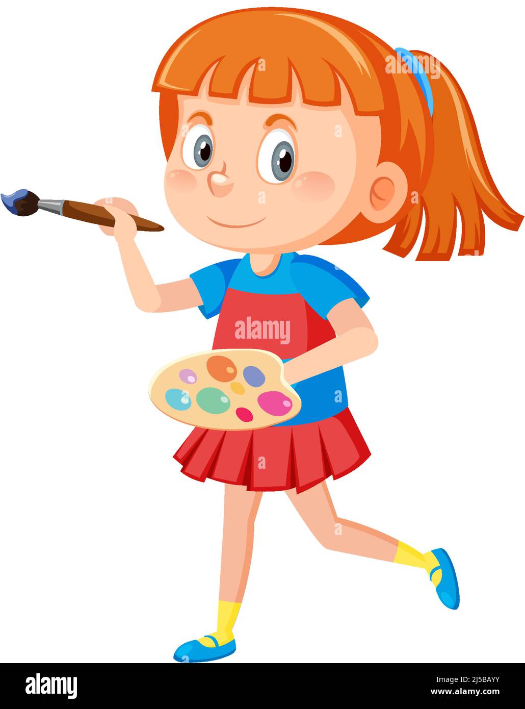 Cute girl cartoon character painting illustration Stock Vector Image ...