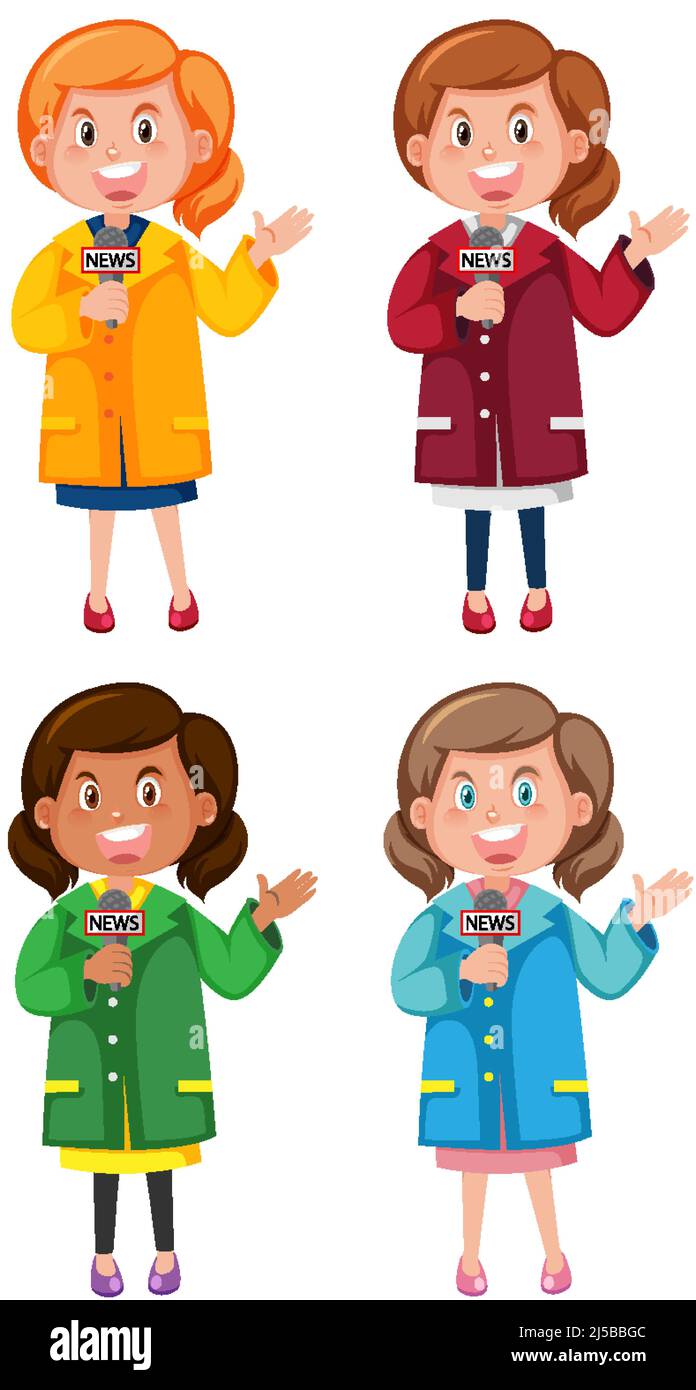 Set of female news reporter cartoon character illustration Stock Vector ...