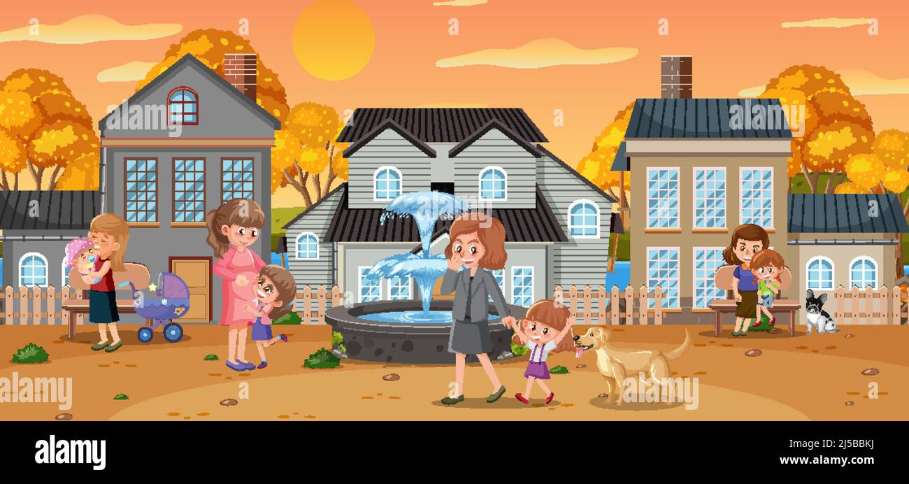 Park scene with many people cartoon illustration Stock Vector Image ...