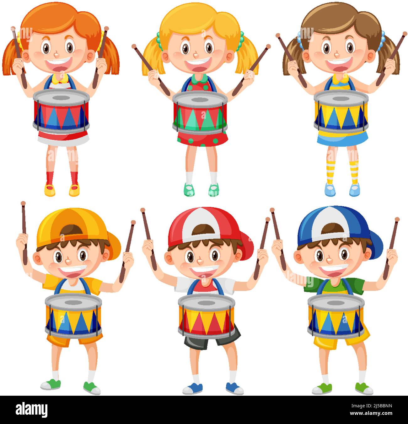 Set of kid playing drum cartoon character illustration Stock Vector ...