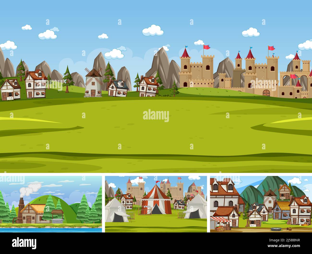Set of different scene medieval illustration Stock Vector Image & Art ...