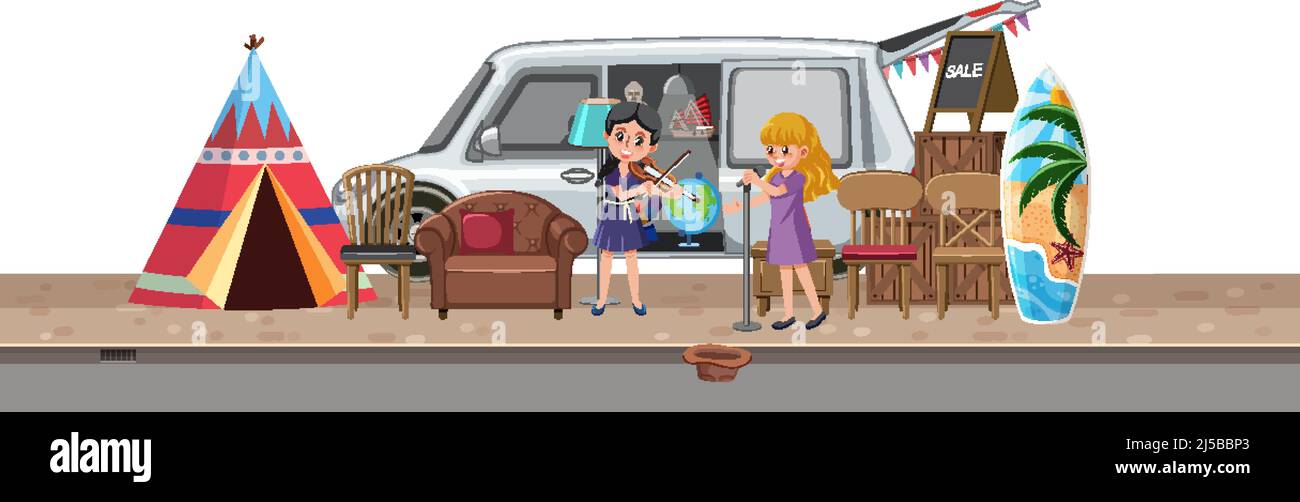 Girls doing street performance illustration Stock Vector Image & Art ...